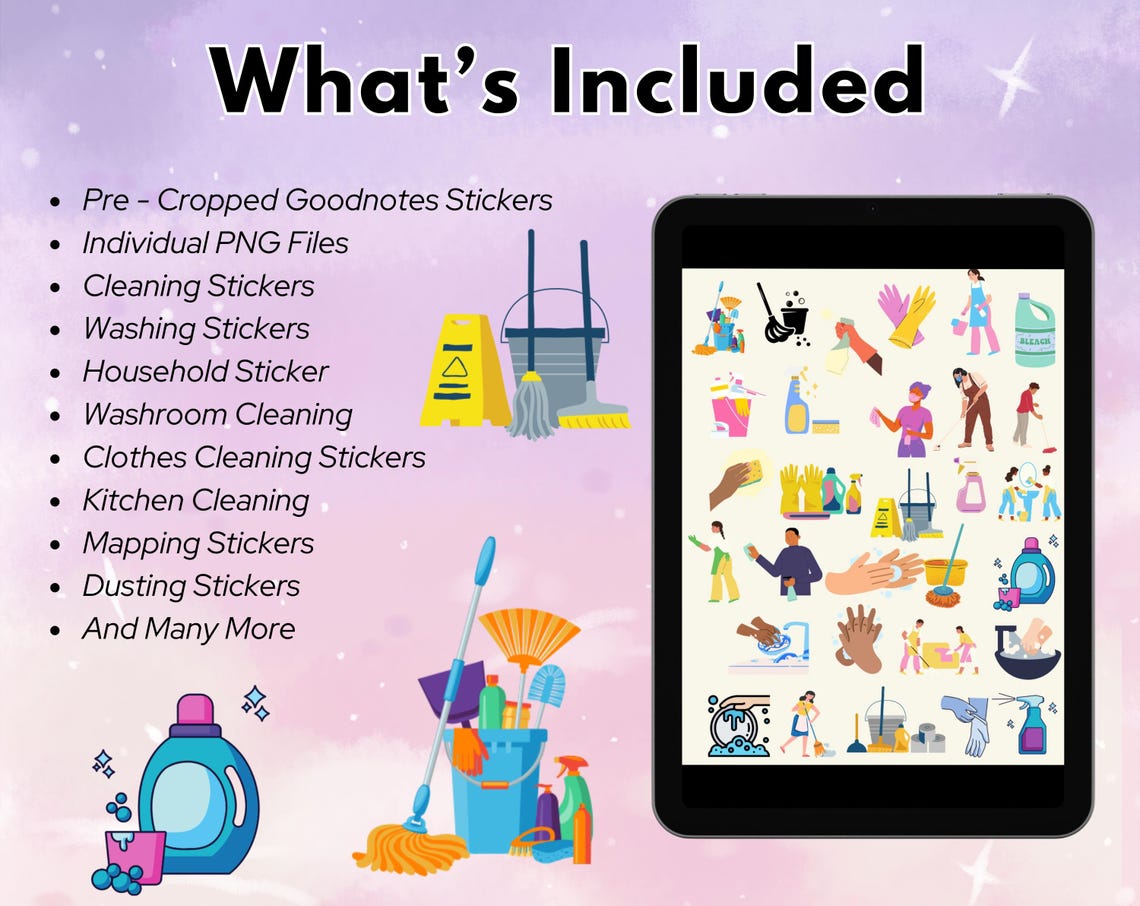 100+ Cleaning Digital Stickers Pack, House Chores Digital Stickers ...