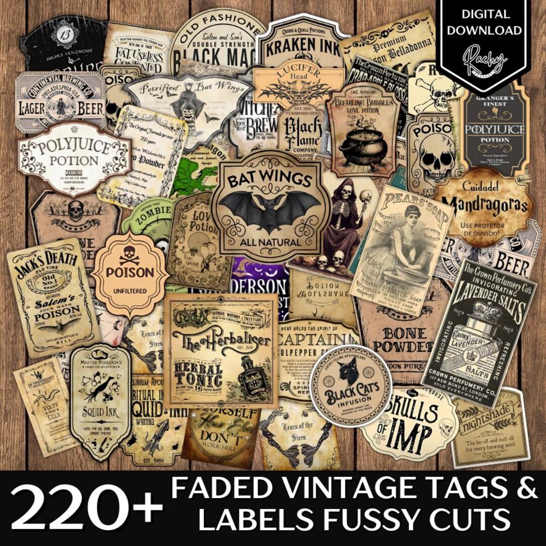 220 + Faded Vintage Tags, Printable Fussy Cuts, Vintage Fussy Cuts ...