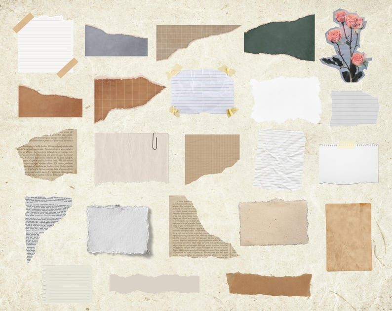 105 + Torn Paper Digital Stickers Pack, Digital Sticky Notes, Journal ...