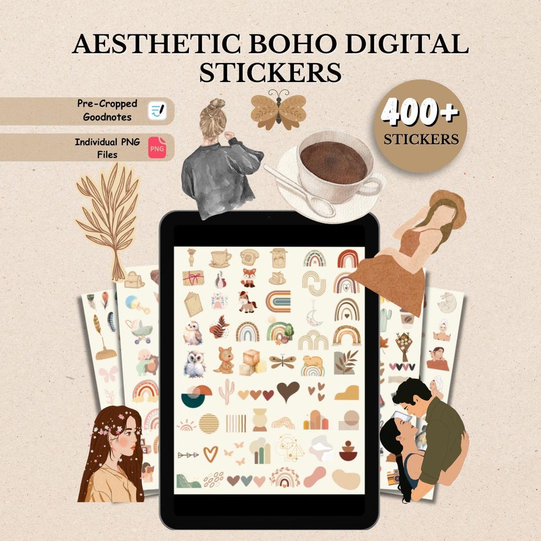 435+ Boho Digital Stickers Pack, Aesthetic Digital Stickers, Digital ...