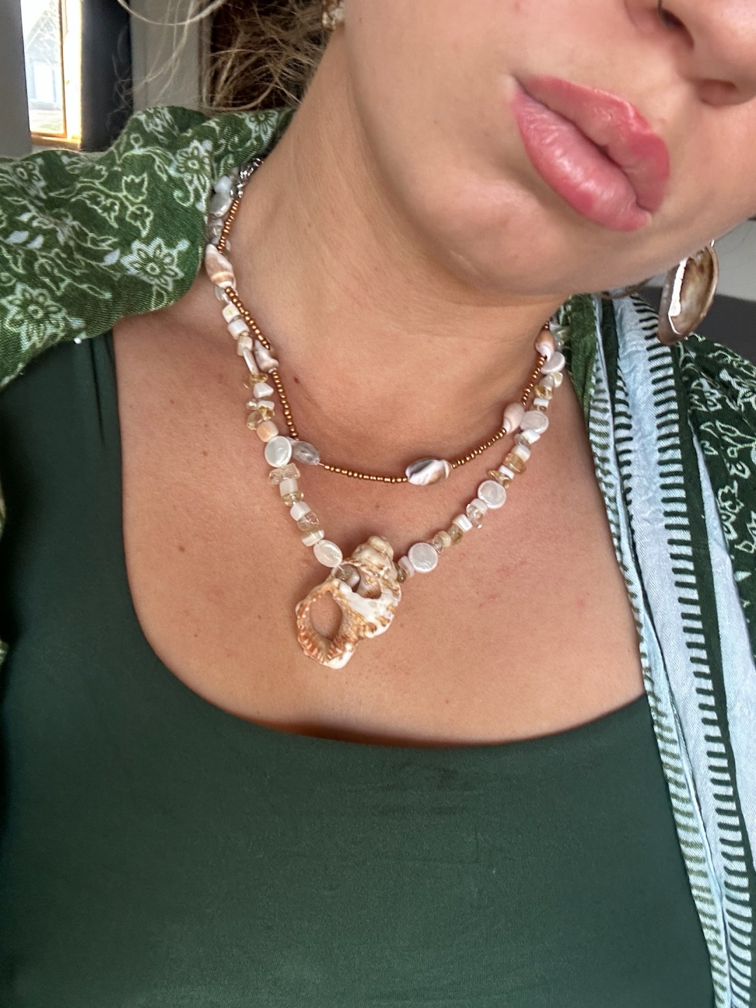 Handmade Shell Necklace With Freshwater Pearls and Hand Chipped ...