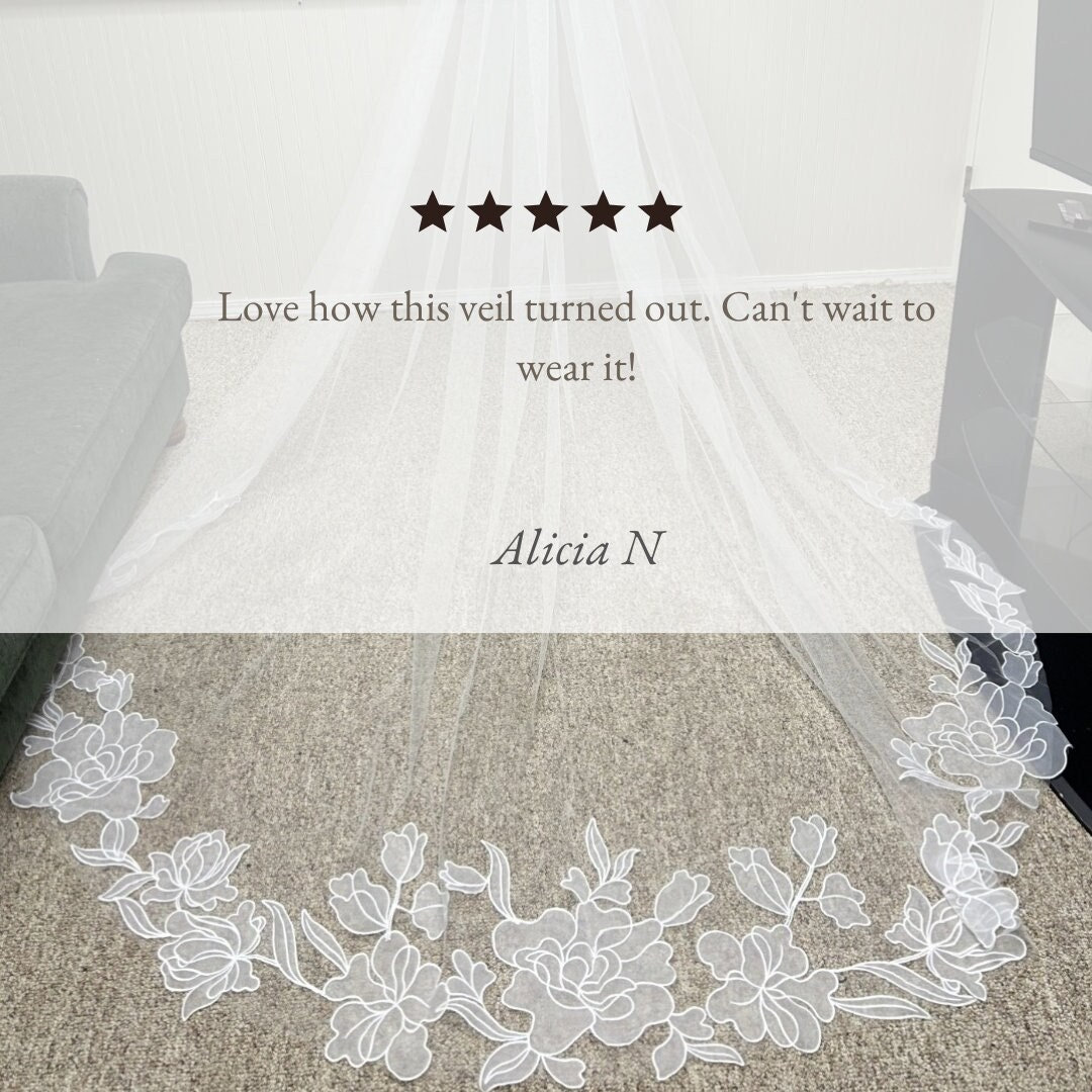 Flower Veil Big Floral Veil Elegant Flower Wedding Veil Cathedral Veil ...