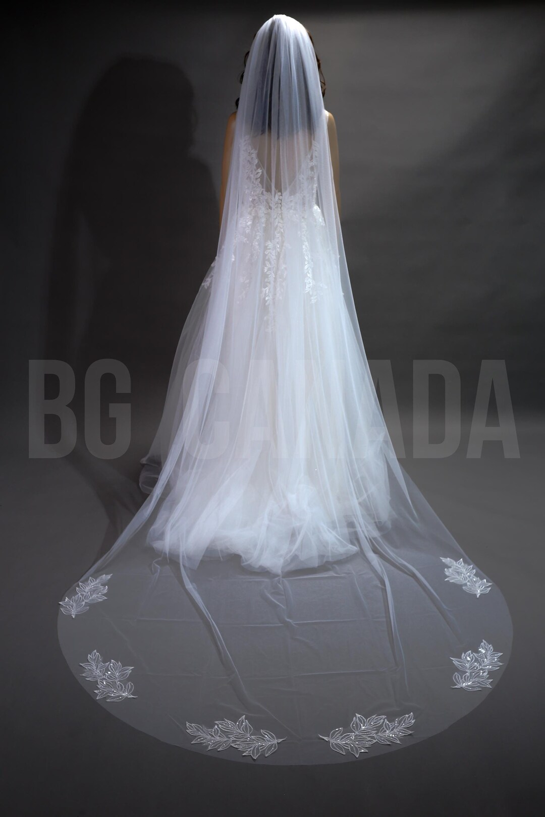 Leaf Veil Cathedral Veil With Leaves Small Beaded Leaf Lace Veil Bridal ...