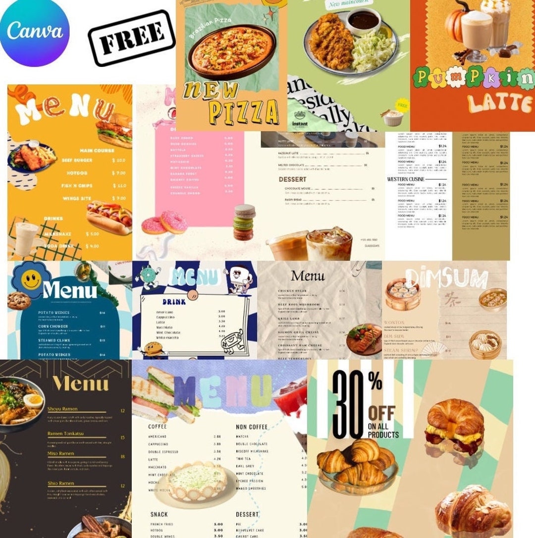 Modern Menu Template High Resolution Get Free Digital Poster - Etsy