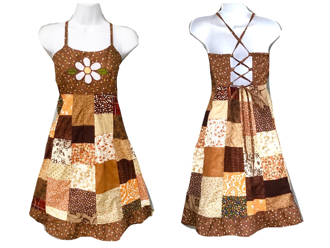 Patchwork Short Hippie Dress Custom Daisy Vintage Calico - Etsy
