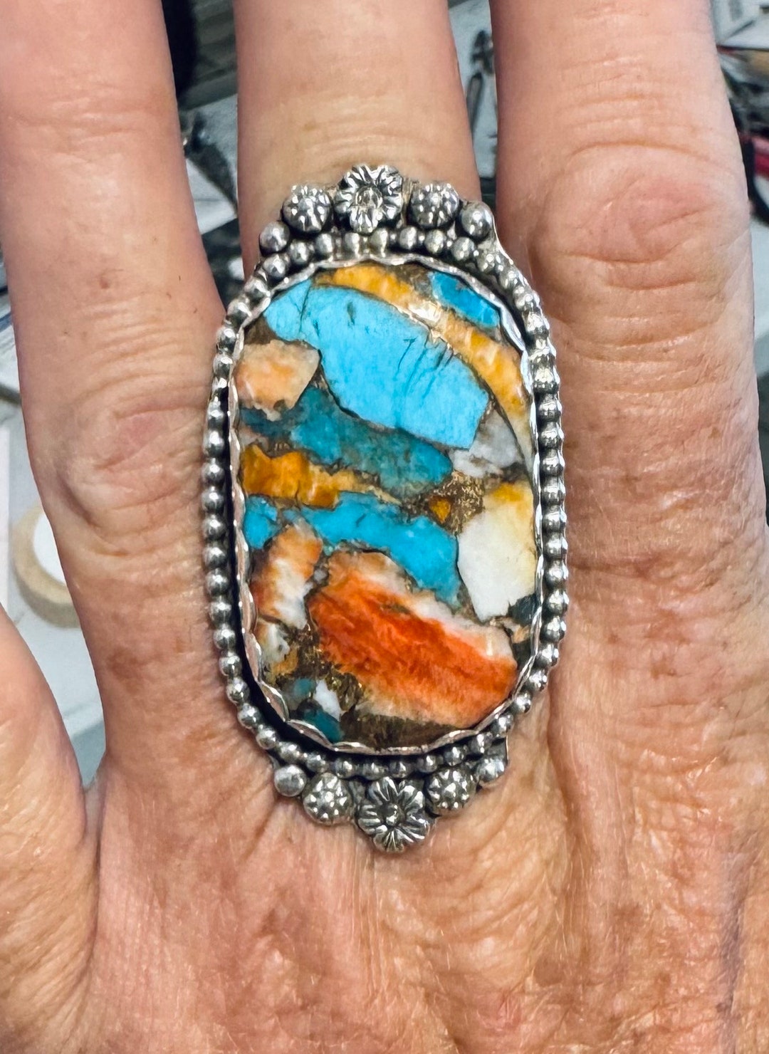 Spiny Oyster Turquoise Ring - Etsy