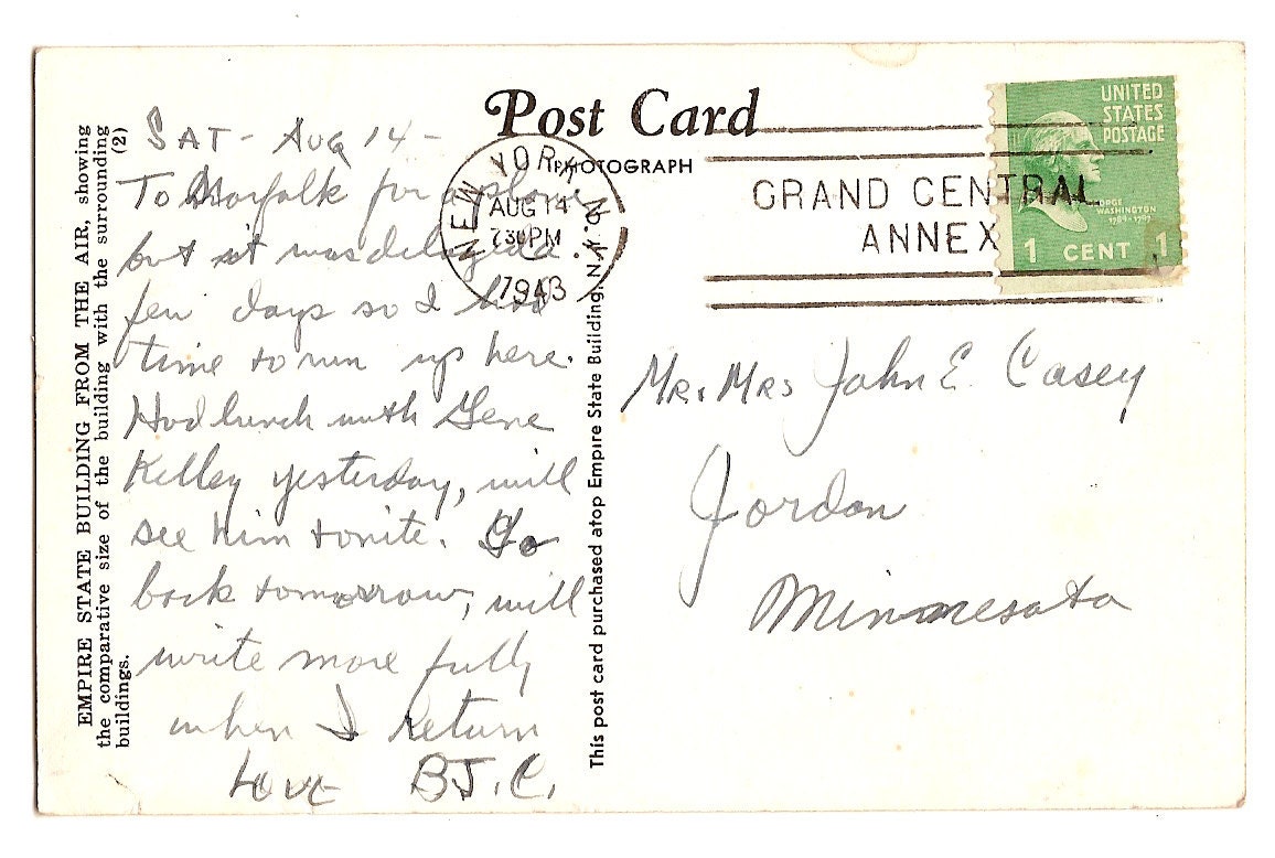 1943 RP Postcard, Empire State Building From Air - Etsy