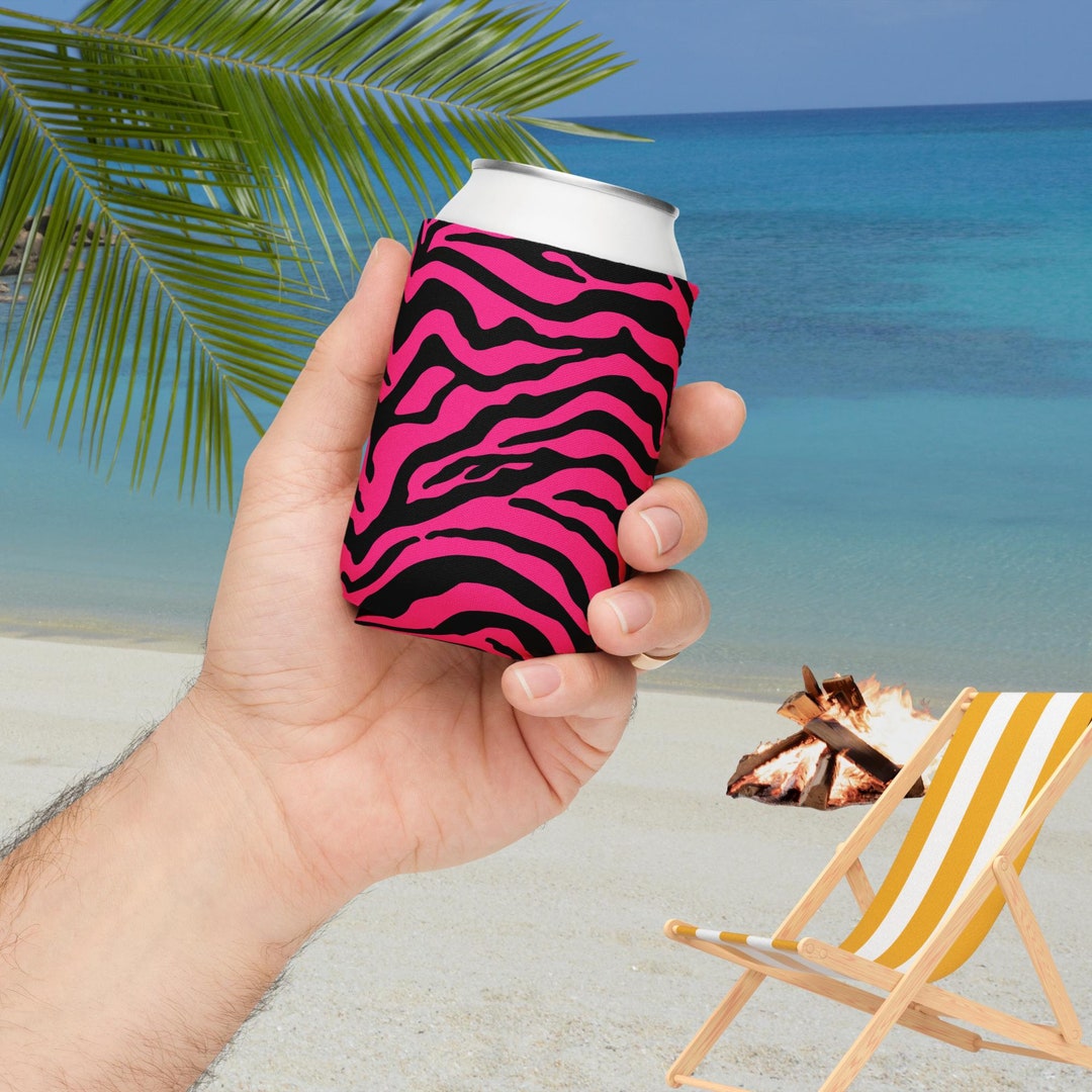 Pink Zebra Can Cooler - Etsy