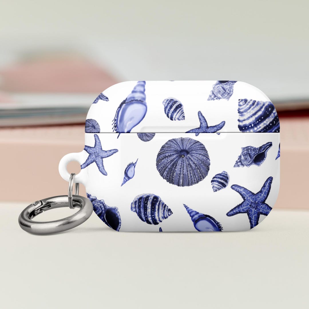 Coastal Nautical Seashell Airpods Case: Blue & White Designer ...