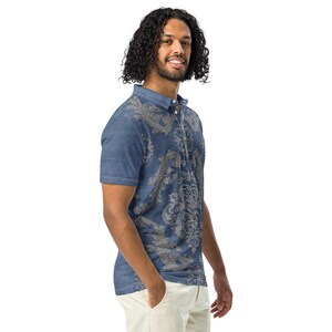 Chic Men’s Indigo Blue and Gray Damask Slim Fit Polo - Etsy