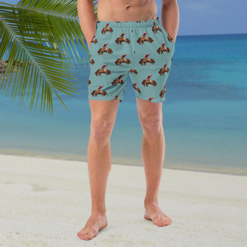 Retro Western Cowboy Swim Shorts: Upcycled Rodeo-inspired Trunks for ...