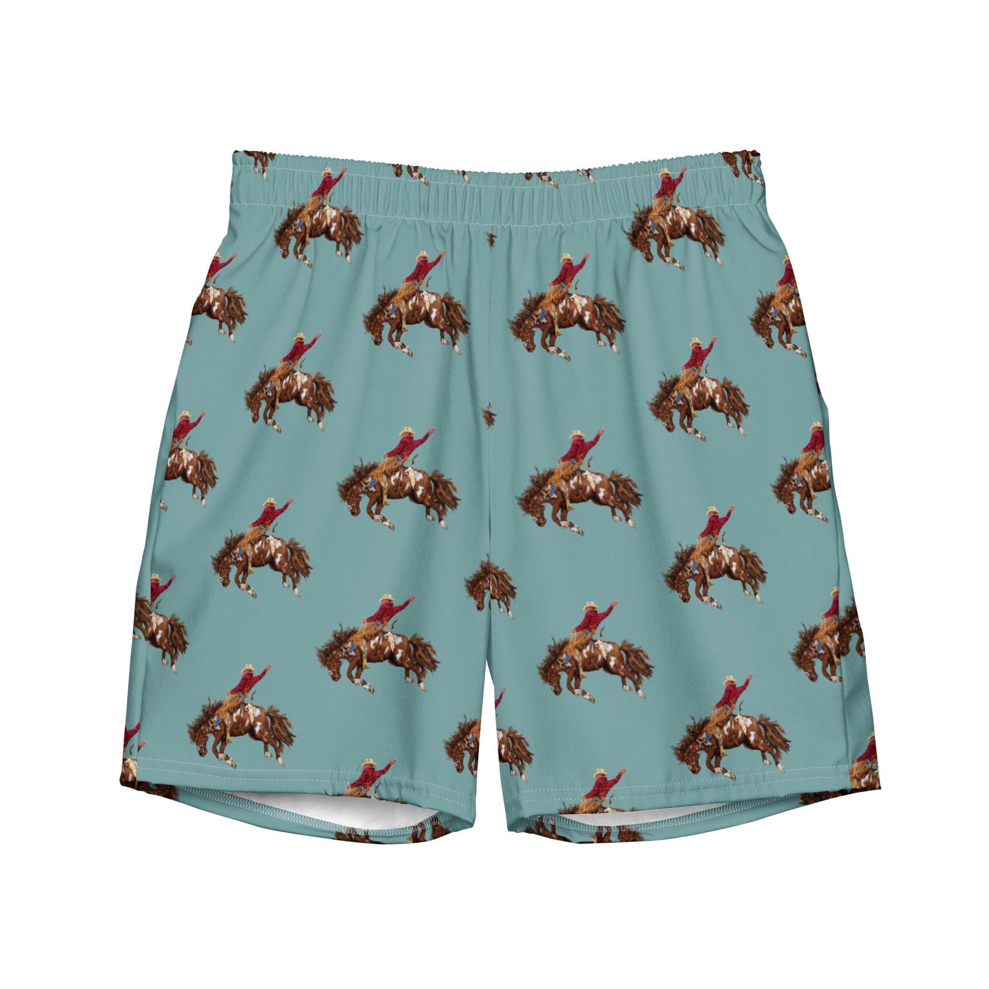 Retro Western Cowboy Swim Shorts: Upcycled Rodeo-inspired Trunks for ...