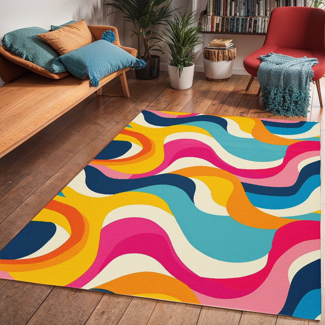 Rainbow Wave Art Area Rug: Modern Abstract Floor Carpet - Etsy