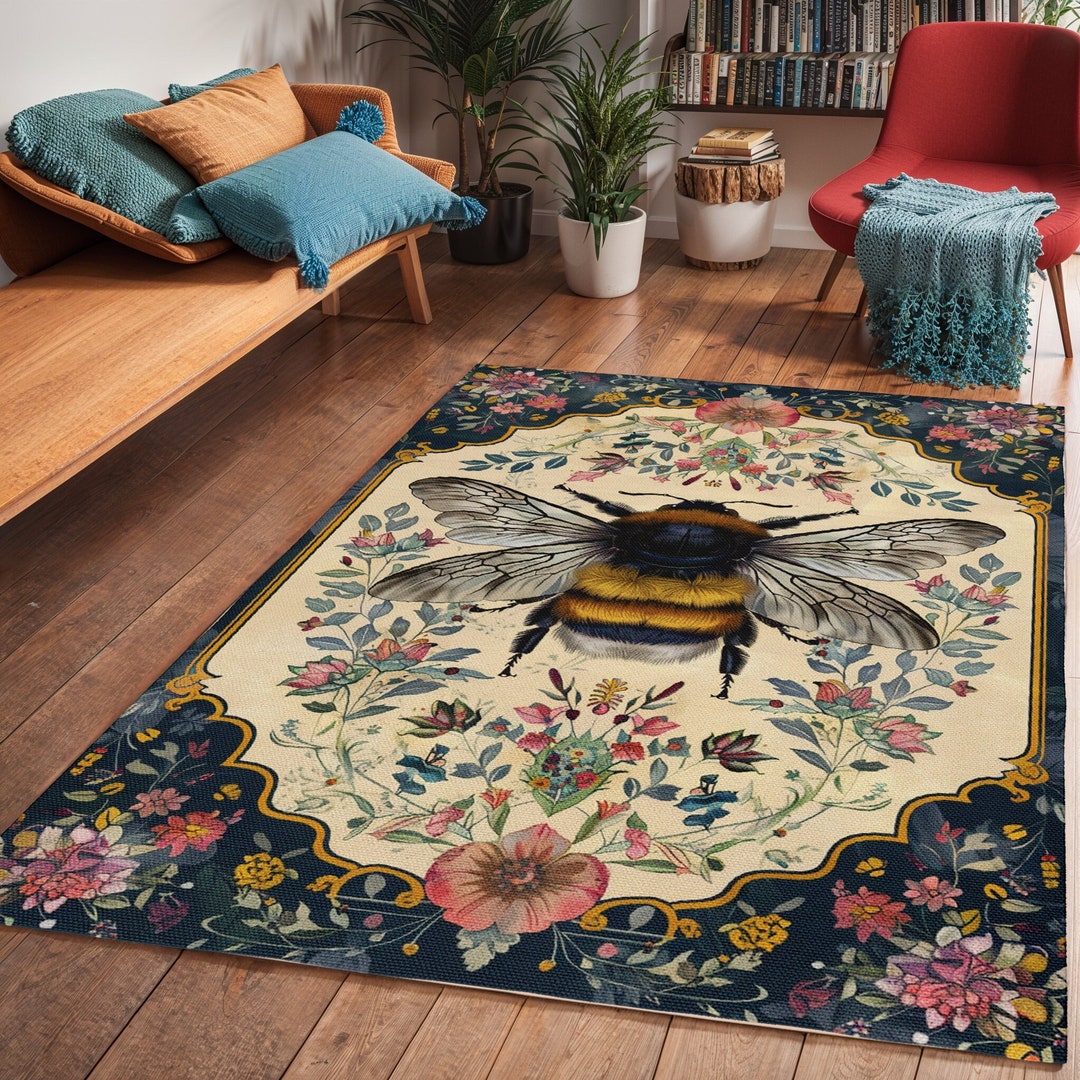 Bumblebee Area Rug: Cottagecore Art Deco Polyester Carpet - Etsy