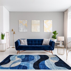 Abstract Contemporary Area Rug, Blue Art Living Room Floor Carpet ...