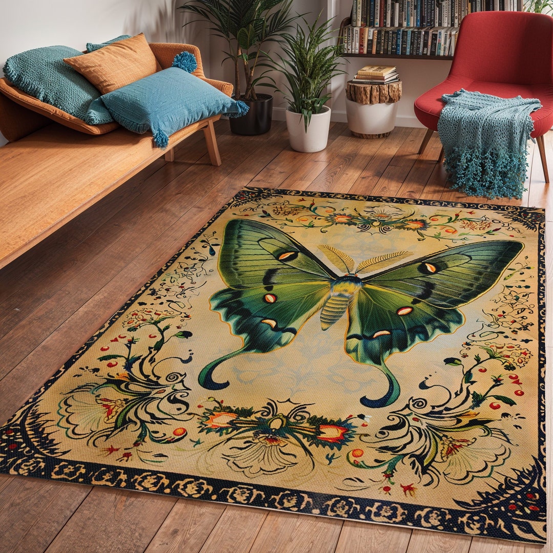 Rustic Luna Moth Area Rug: Cottagecore Art Deco Carpet - Etsy