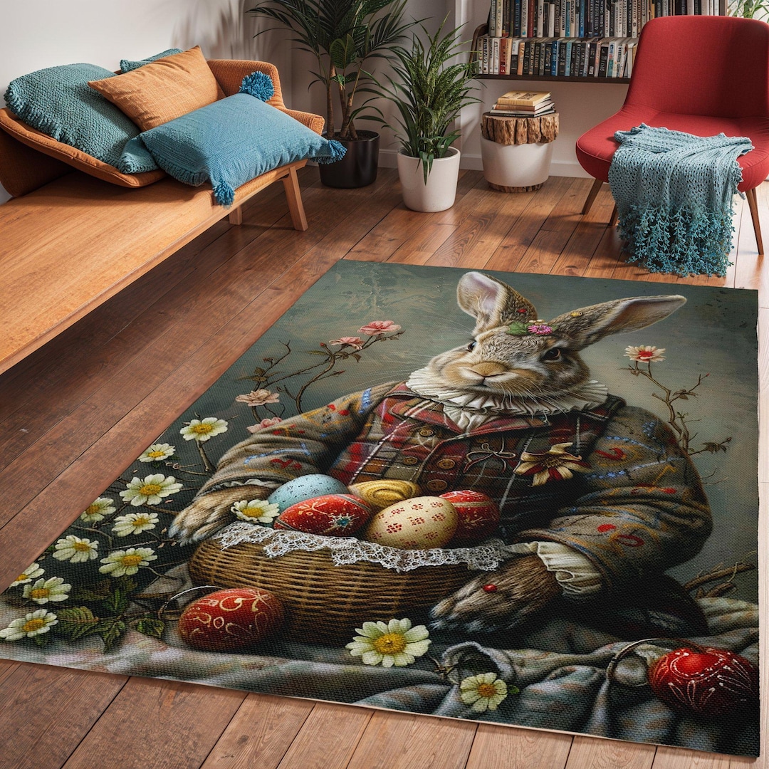 Adult Easter Bunny Art Area Rug - Unique Home Decor, Bunny Lover Gift ...