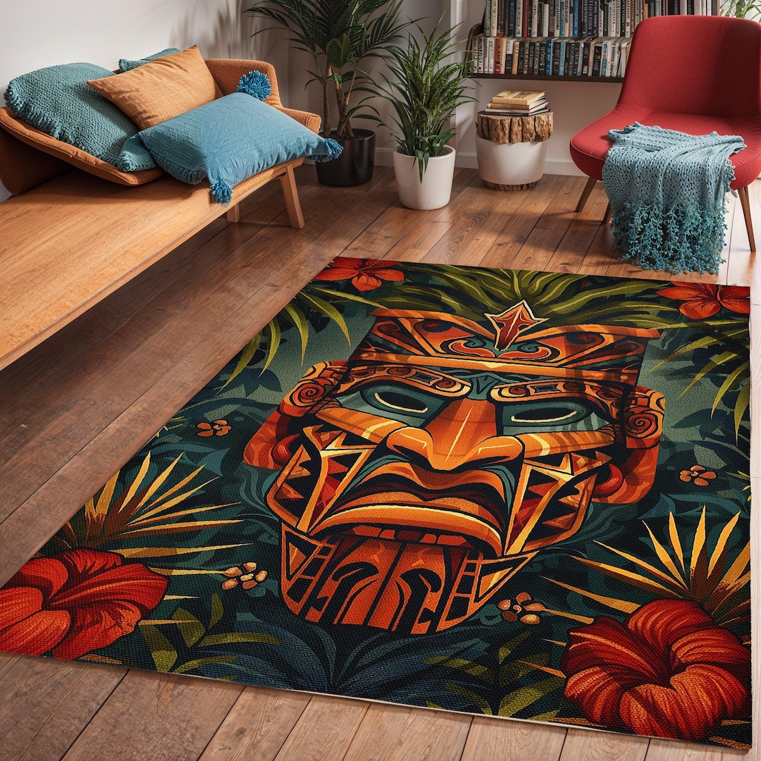 Modern Polynesian Art Area Rug, Hawaiian Tribal Art Living Room Floor ...