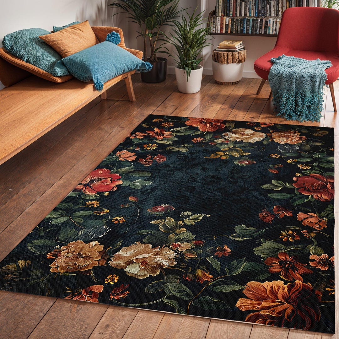 Classic Victorian Area Rug, Gothic Floral Living Room Art Deco Rug ...