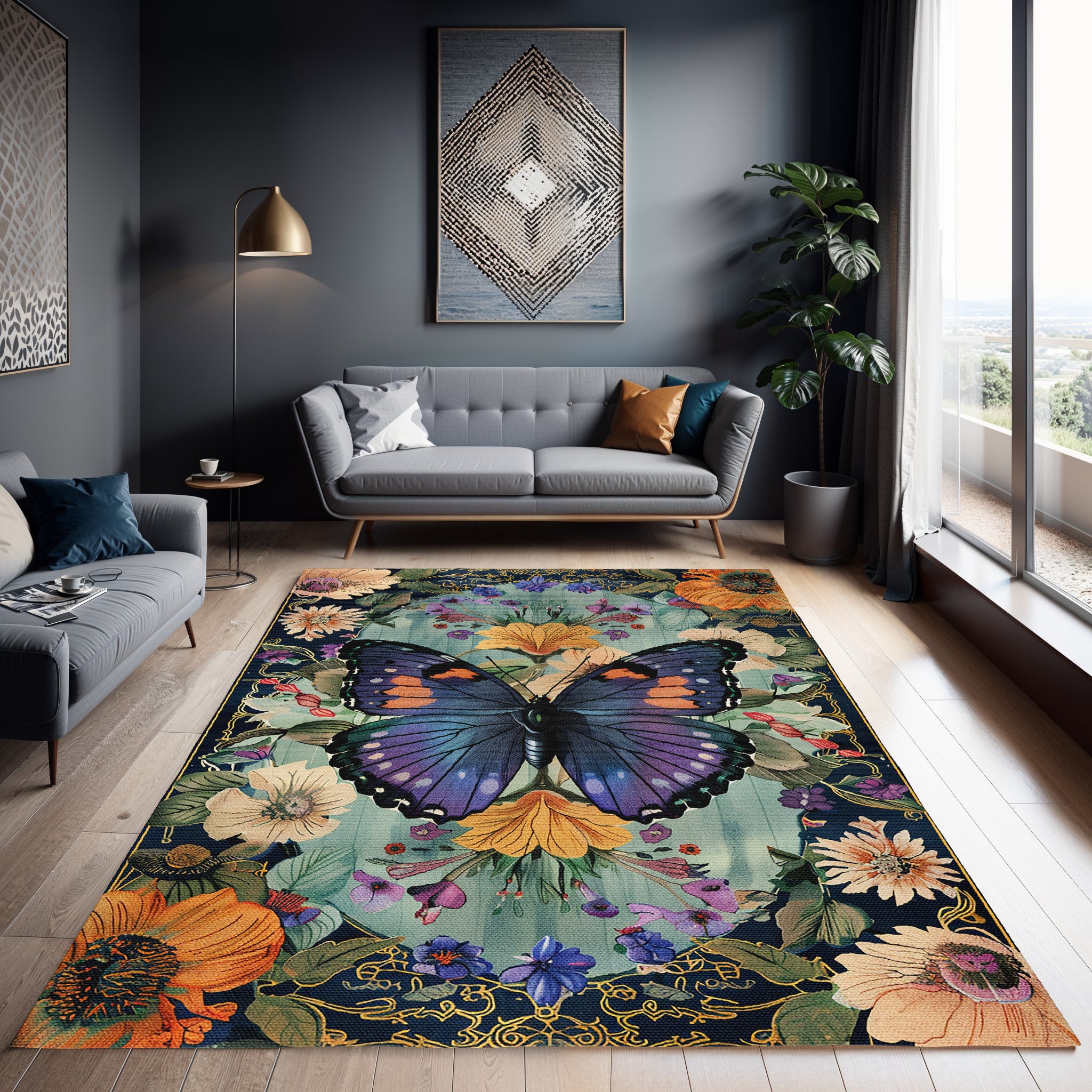 Purple Red Spotted Butterfly Area Rug, Fairycore Living Room Art Deco ...