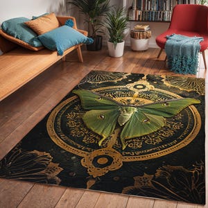 Mandala Moth Area Rug, Modern Classic Fusion Living Room Art Deco Rug ...