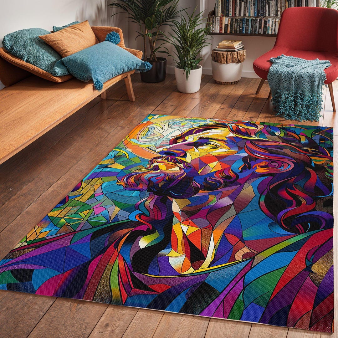 Stained Glass Area Rug, Christian Religious Art Home Decor, Colorful ...