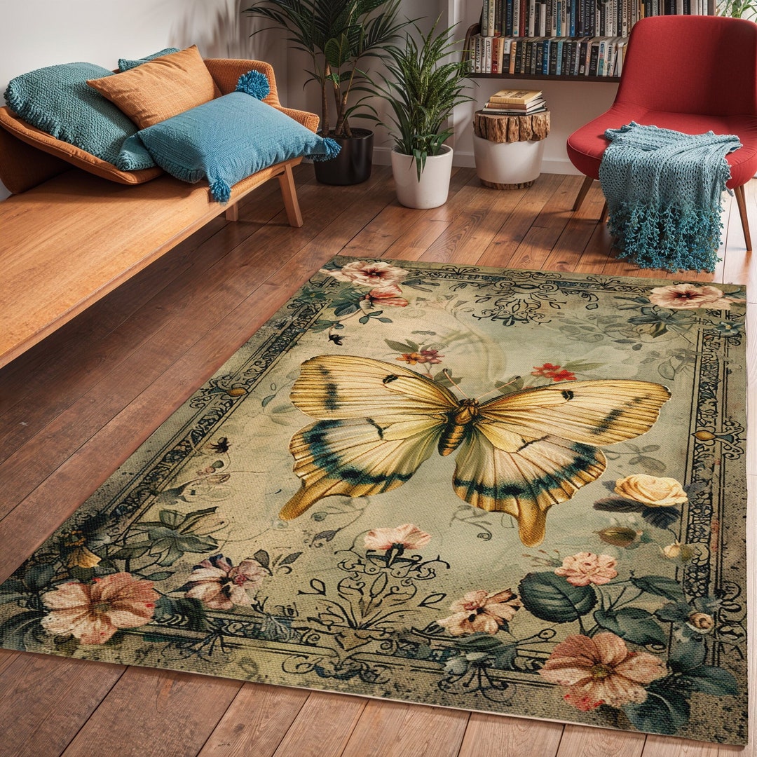 Rustic Clouded Sulfur Butterfly Area Rug, Fairycore Bedroom Art Deco ...