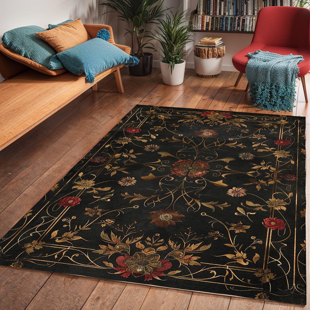 Rustic Gothic Victorian Area Rug, Classic Floral Living Room Art Deco ...