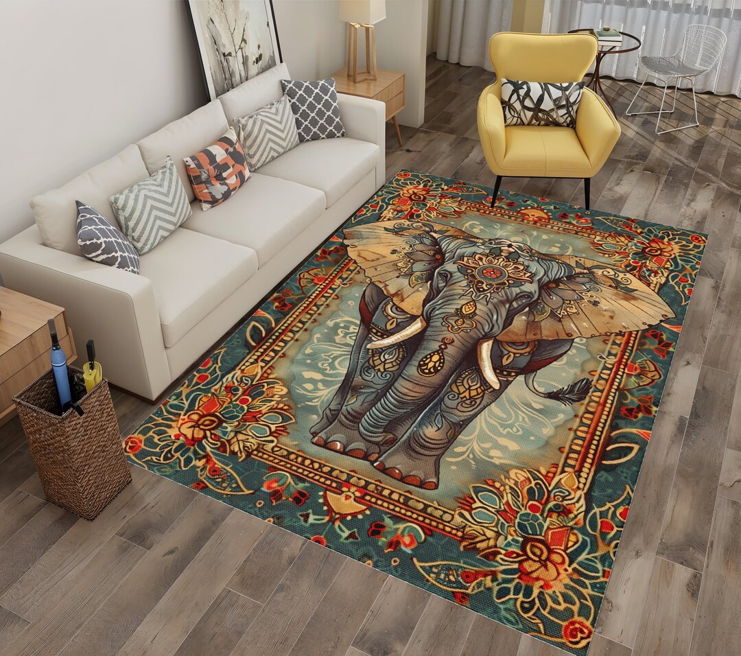 Mandala Elephant Area Rug: Colorful Safari Art Deco Carpet - Etsy