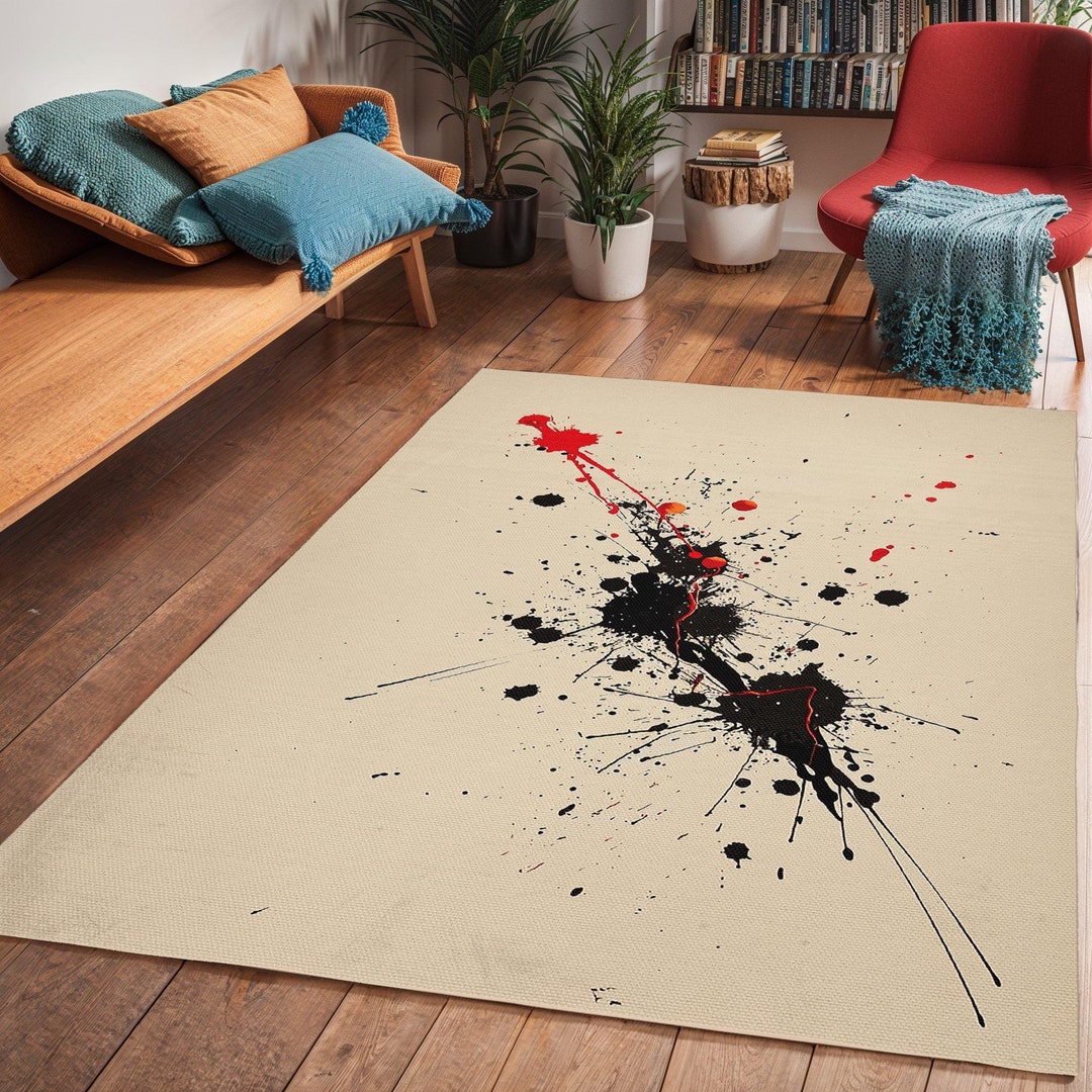 Aesthetic Paint Splatter Area Rug, Minimalist Living Room Floor Carpet ...