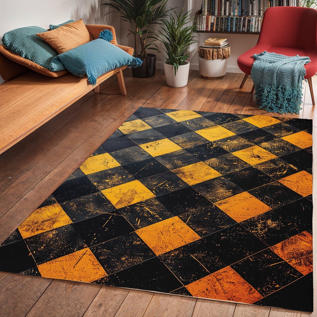 Diagonal Checkered Area Rug: Modern Art Deco Floor Carpet - Etsy