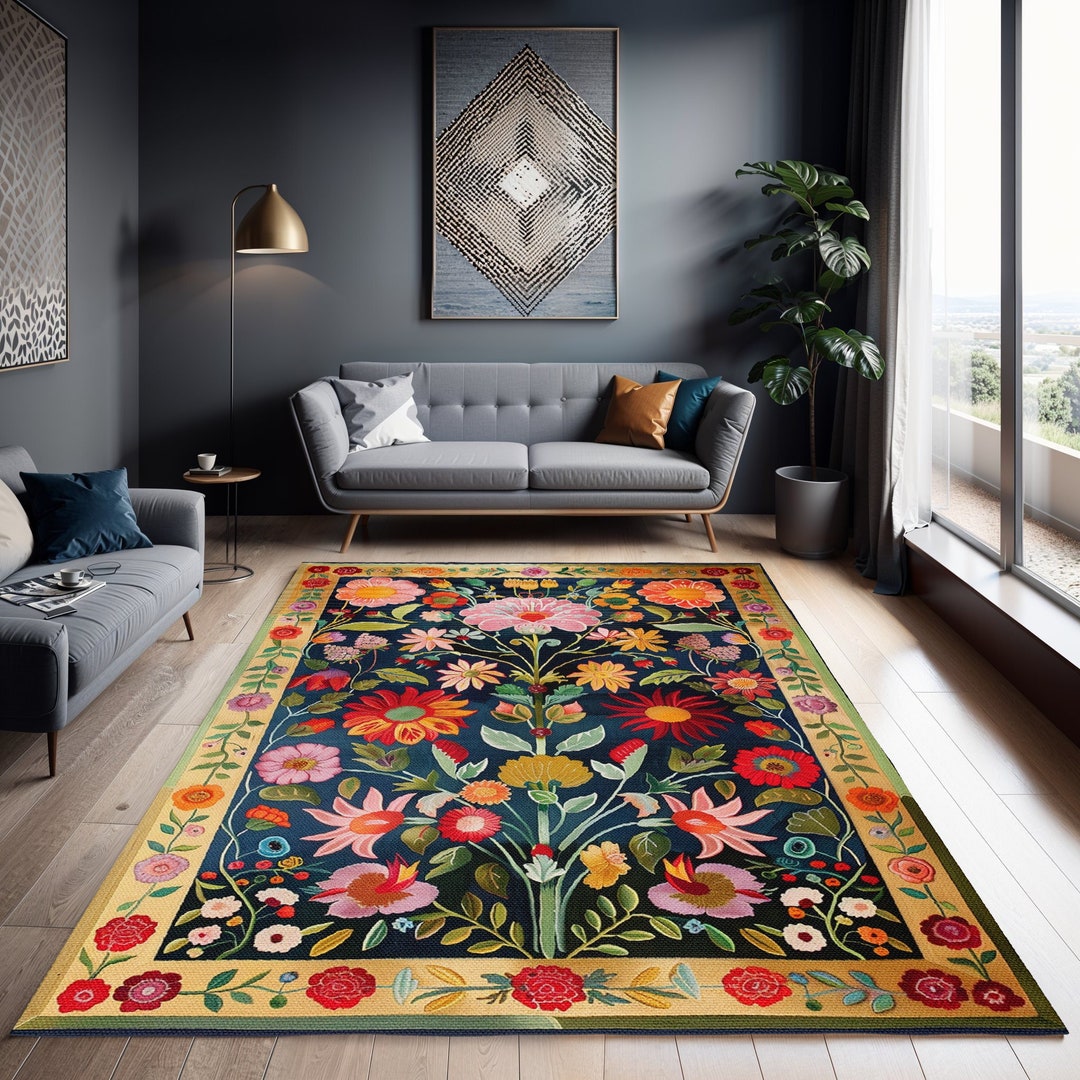 Cottagecore Floral Area Rug, Vintage Flower Living Room Art Deco Rug ...