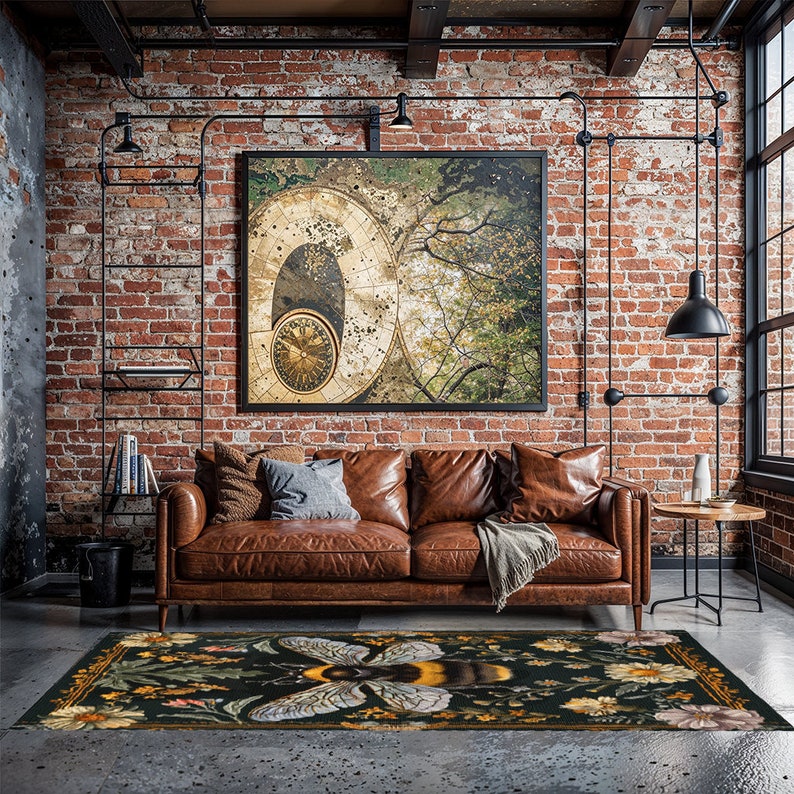 Cottagecore Bumblebee Area Rug: Floral Art Deco Carpet - Etsy