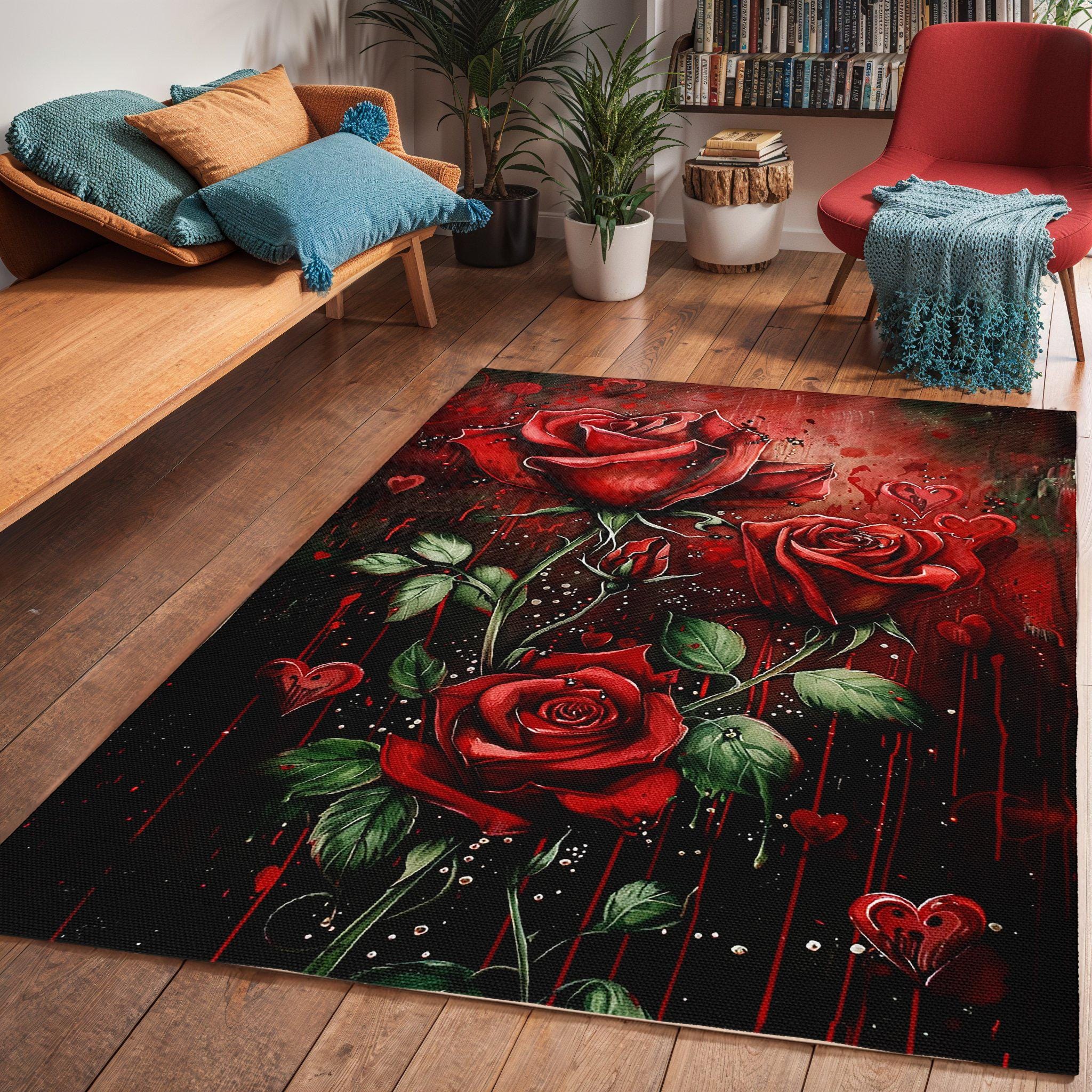 Red Roses Area Rug: Romantic Floral Accent, Valentine's Day Decor - Etsy