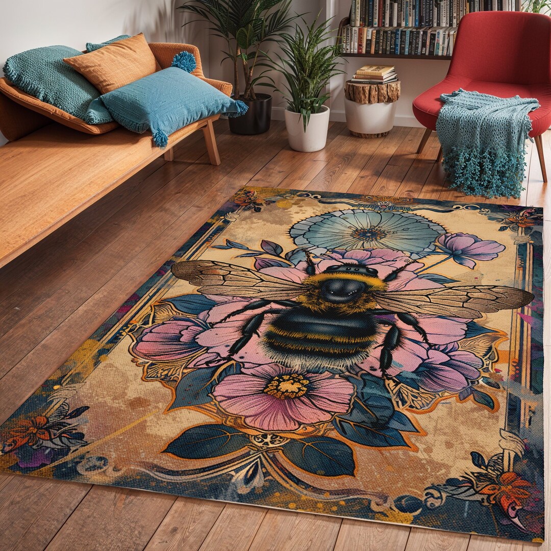 Rustic Bee Area Rug, Fairycore Bedroom Art Deco Rug, Cottagecore Living ...
