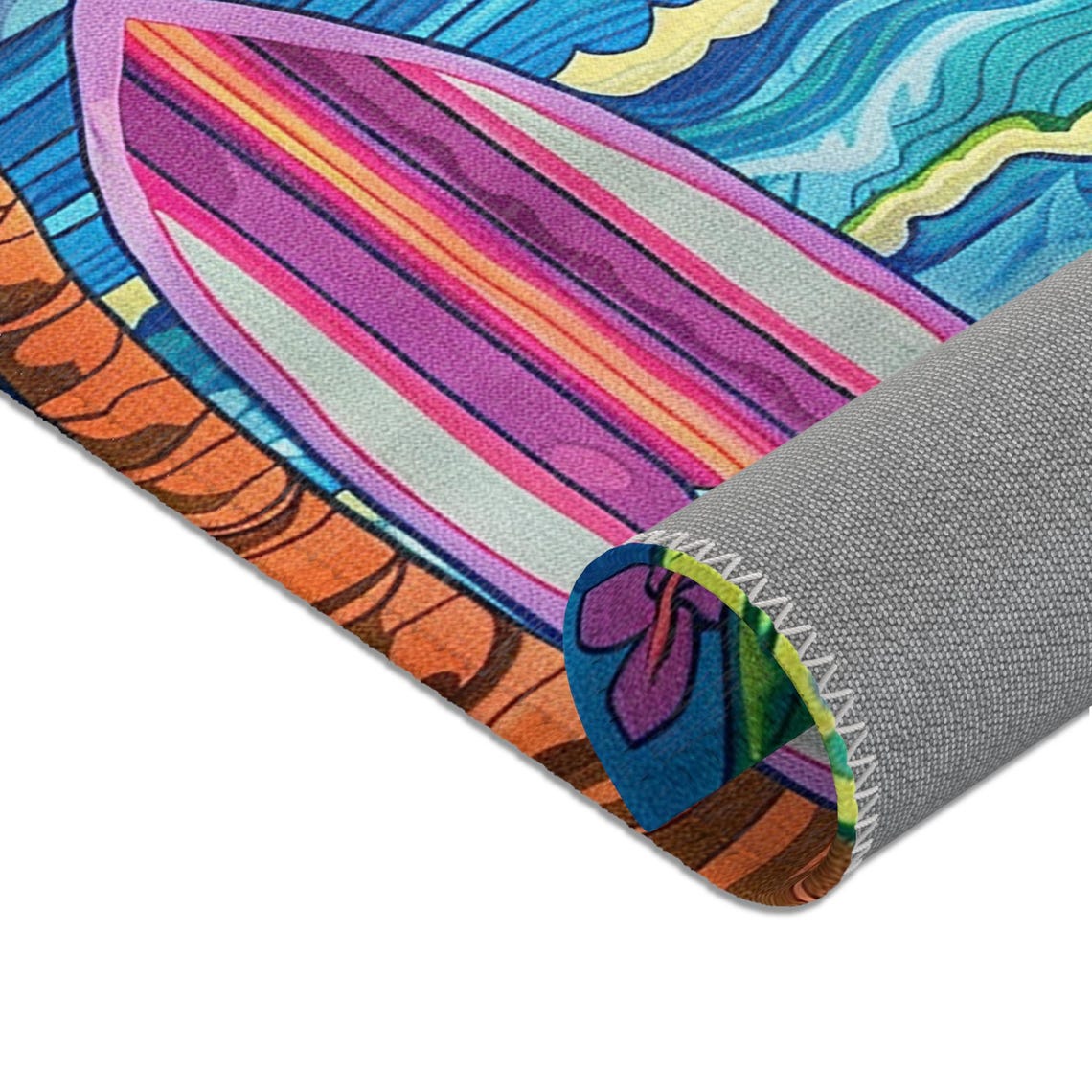 Hawaiian Art Area Rug, Indoor Beach House Art Deco Rug, Surf Boards ...