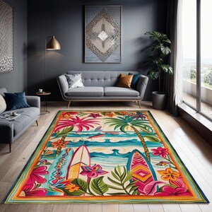 Colorful Surfing Boards Area Rug, Indoor Beach House Art Deco Rug ...