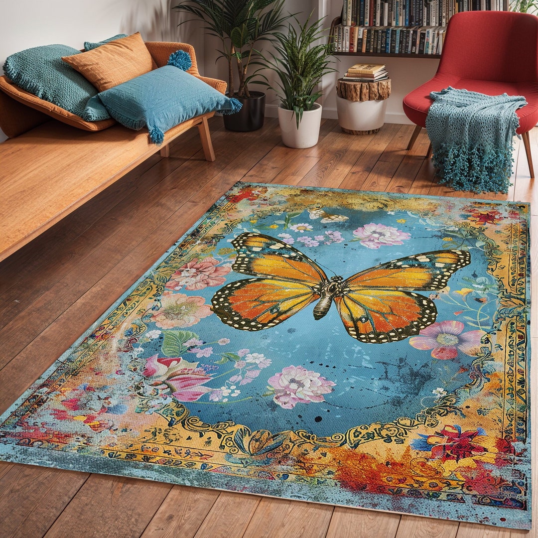 Julia Butterfly Area Rug, Fairycore Kitchen Floor Decor, Colorful ...