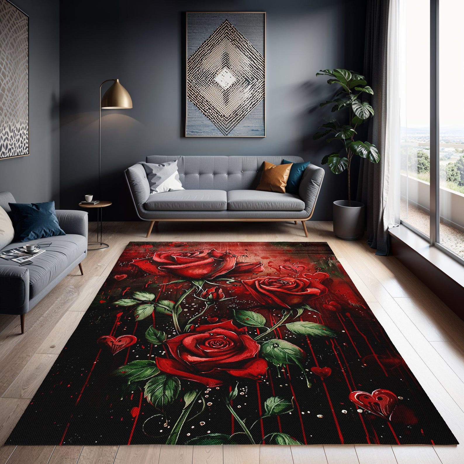 Red Roses Area Rug: Romantic Floral Accent, Valentine's Day Decor - Etsy