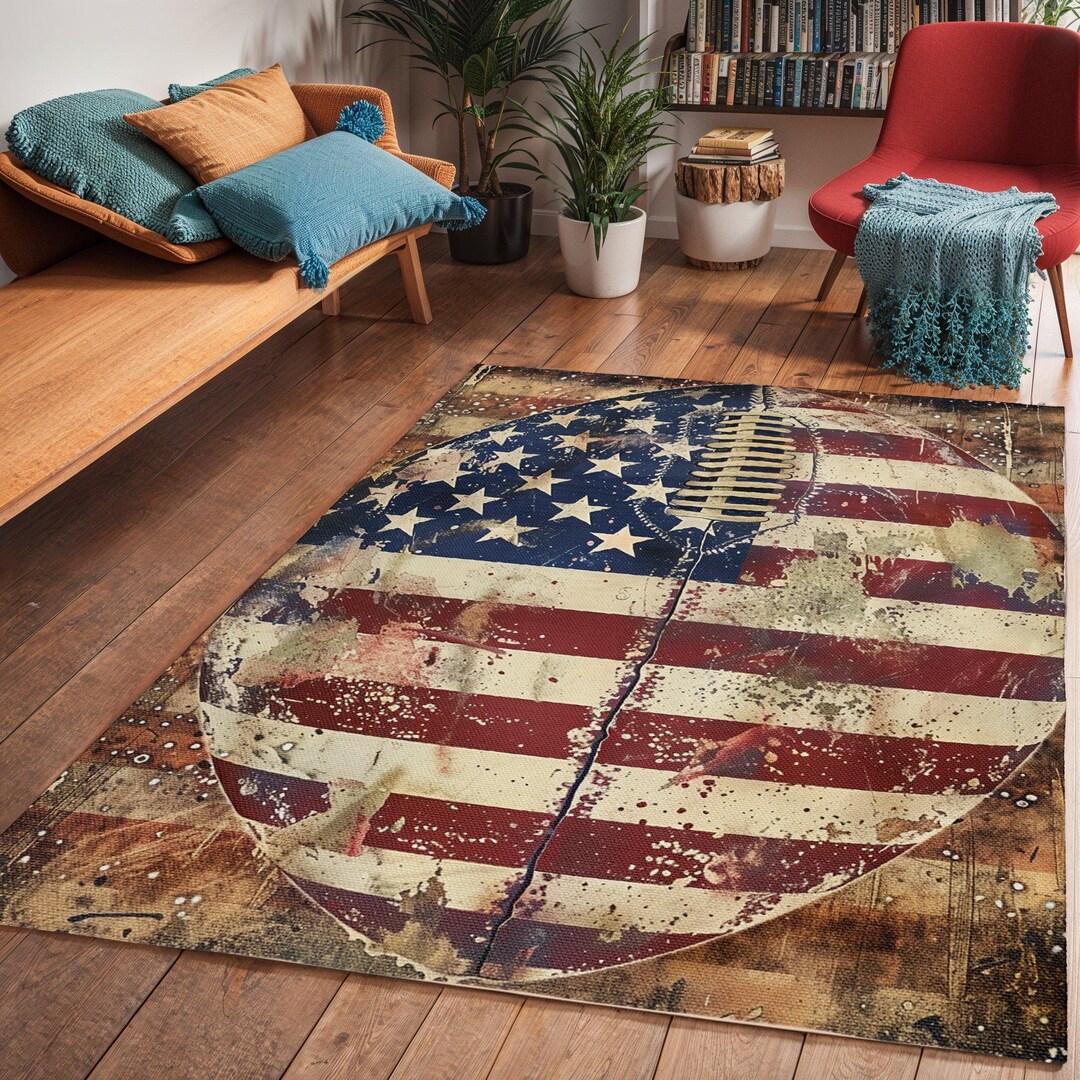 Vintage American Football Area Rug, Football Lover Bedroom Art Deco Rug ...