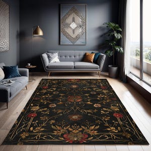 Rustic Gothic Victorian Area Rug, Classic Floral Living Room Art Deco ...