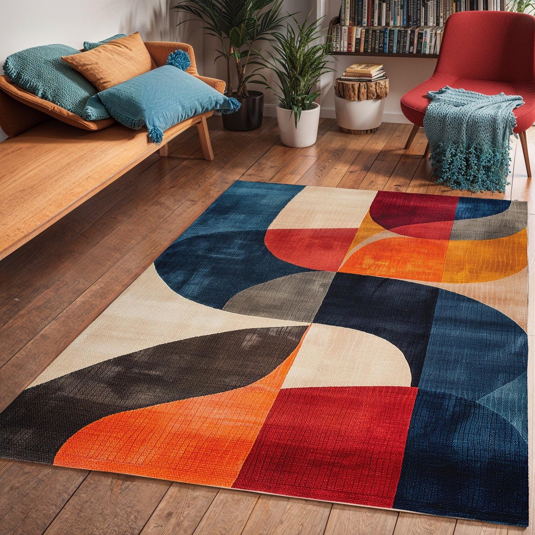 Geometric Contemporary Area Rug, Abstract Art Living Room Decor, Modern ...