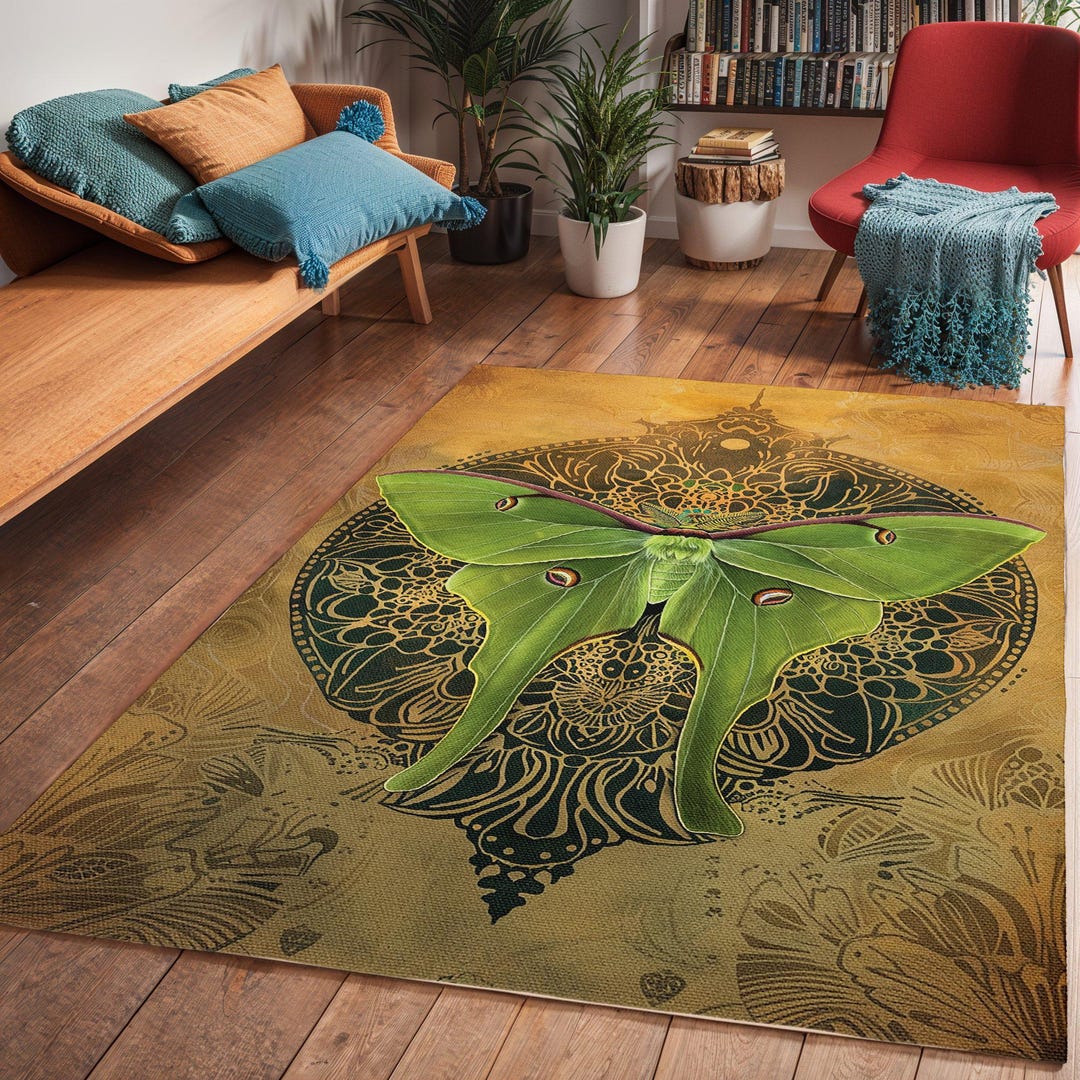 Modern Moth Area Rug, Mandala Art Bedroom Floor Carpet, Cottagecore ...