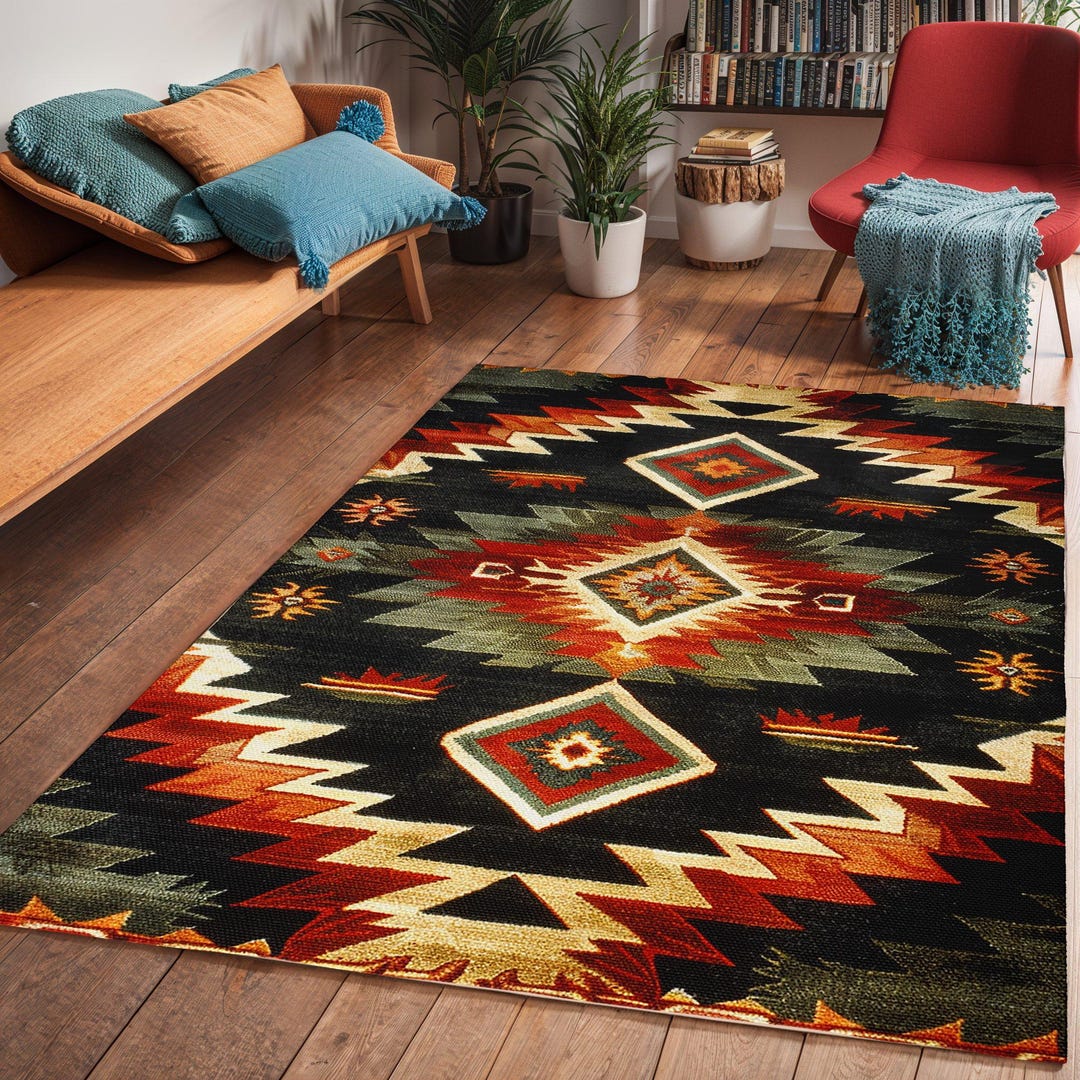 Southwestern Tribal Area Rug, Modern Farmhouse Decor, Mancave Carpet ...