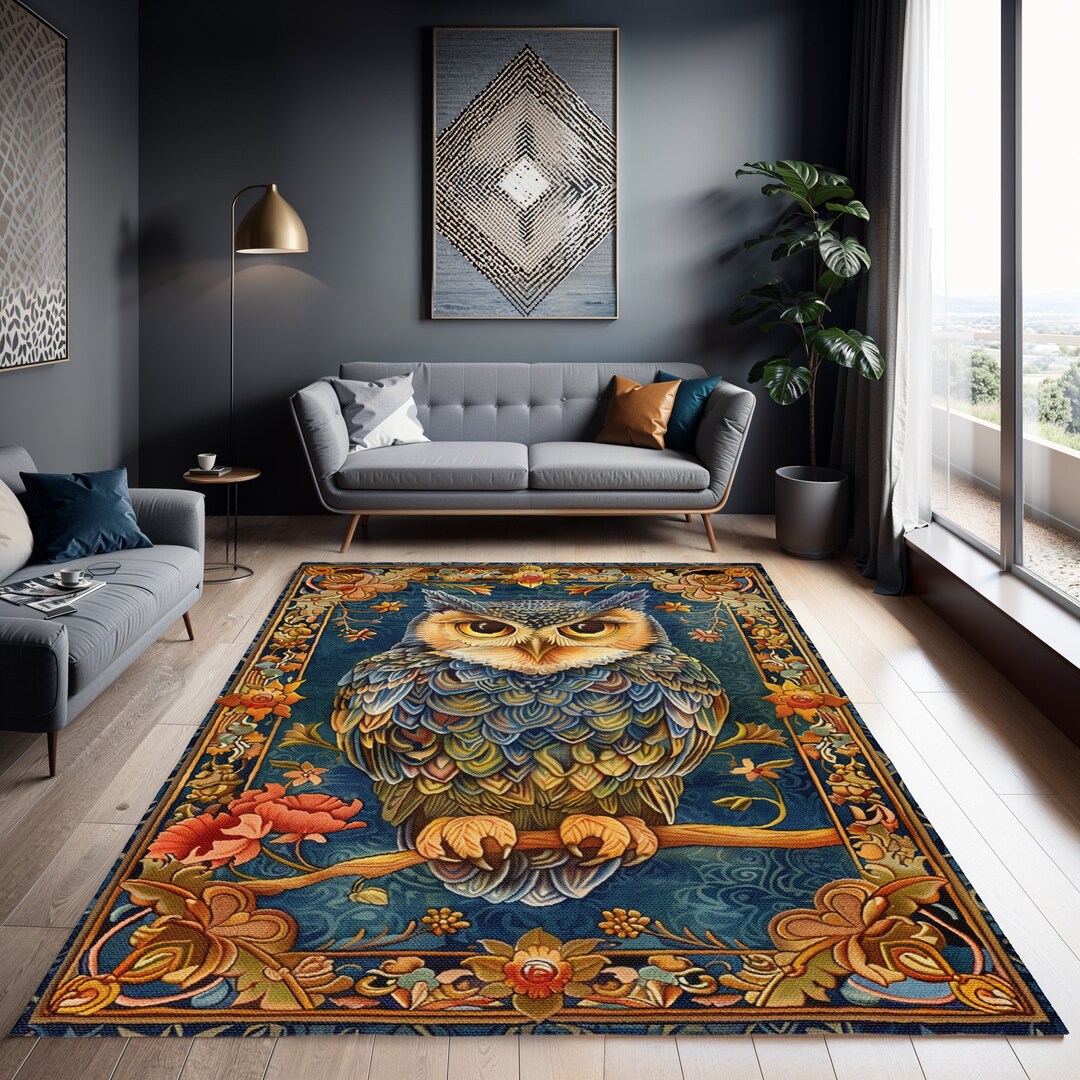 Screech Owl Area Rug, Rustic Living Room Carpet, Cottagecore Bedroom ...