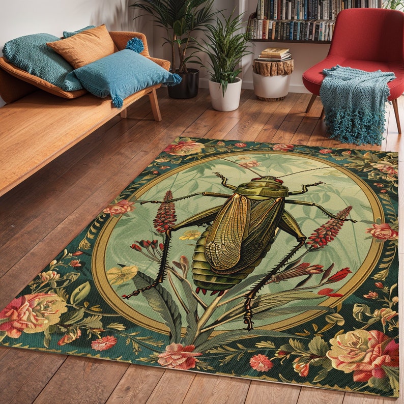 Grasshopper Area Rug: Cottagecore Insect Art Deco Carpet - Etsy