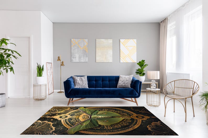 Mandala Moth Area Rug, Modern Classic Fusion Living Room Art Deco Rug ...