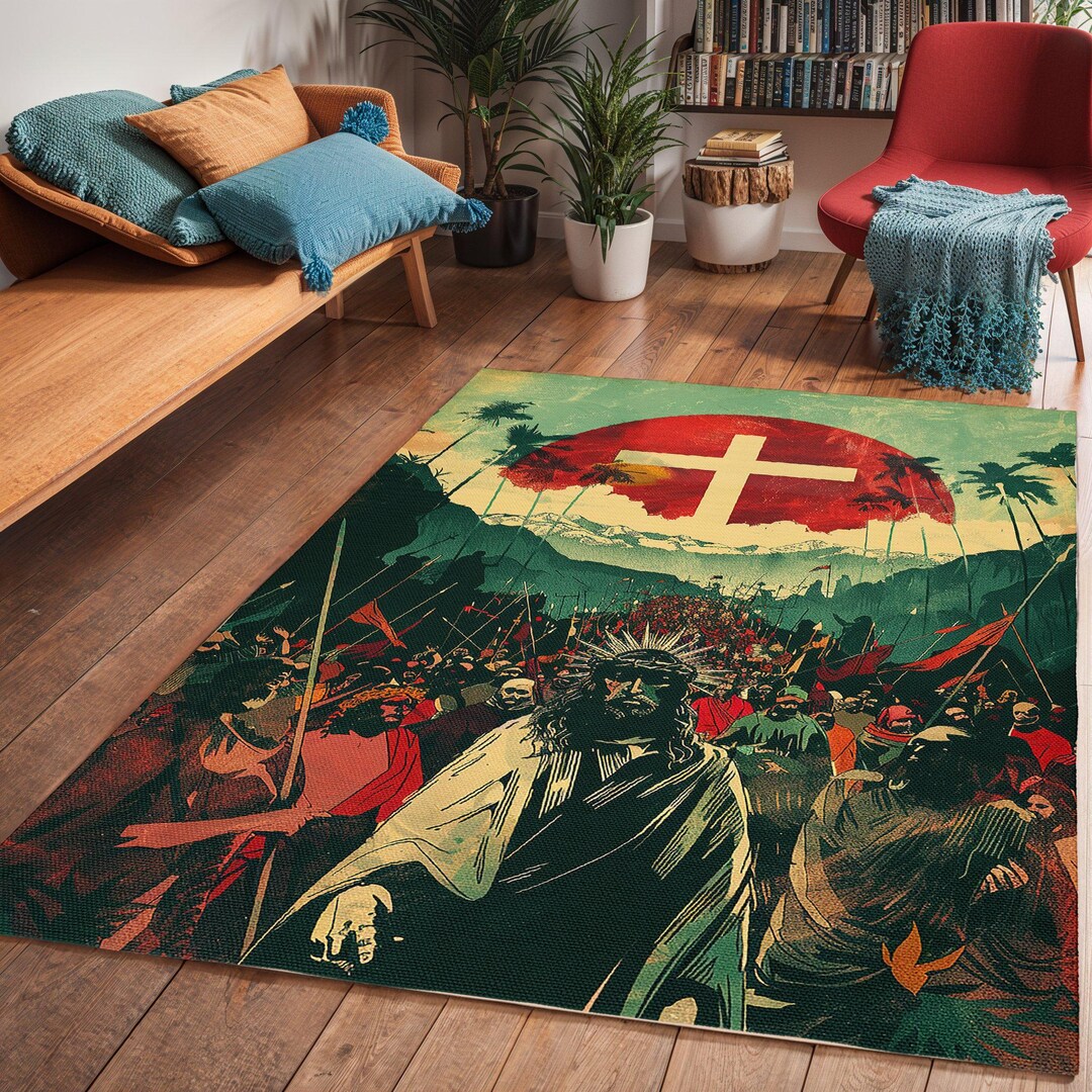 Religious Area Rug, Holy Week Art Carpet, Jesus Christ Room Decor ...