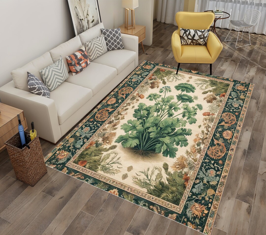 Cilantro Area Rug, Herb Kitchen Carpet, Botanical Living Room Art Deco ...