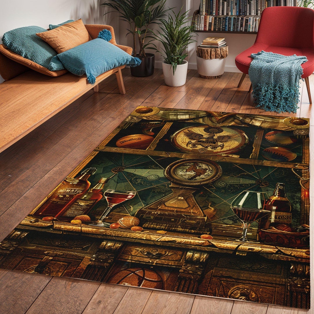 Retro Bar Area Rug: Mancave Art Deco Floor Carpet - Etsy